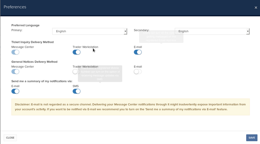 Message Center Preferences